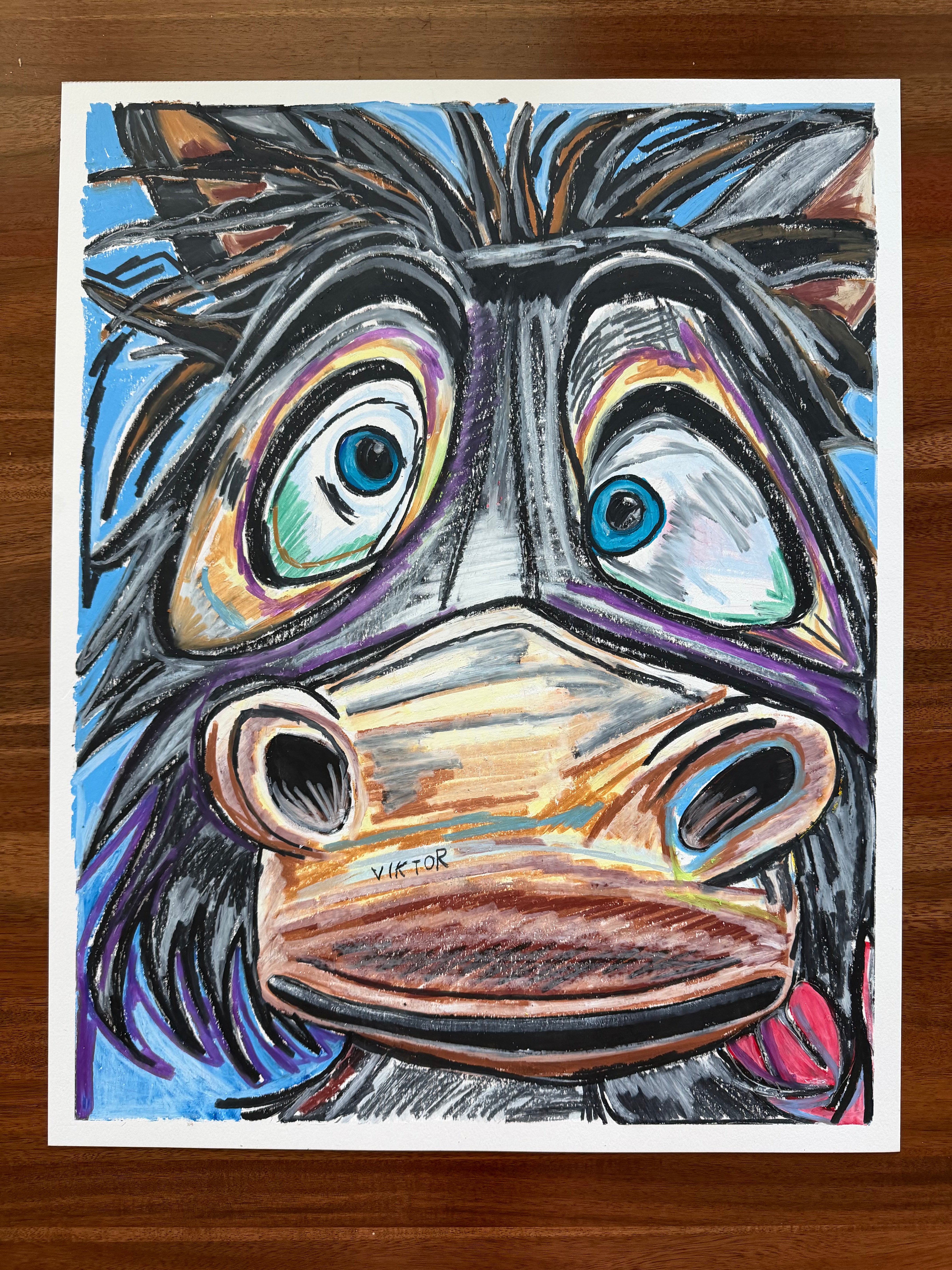Silly Donkey - ORIGINAL OIL PASTEL ARTWORK - 19x24" (video attached ...